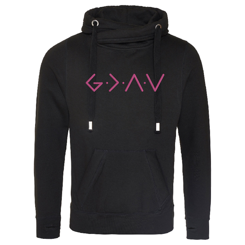 GOD IS GREATER Embroidered Heavyweight Cross Over Neck Hooded Sweatshi ...
